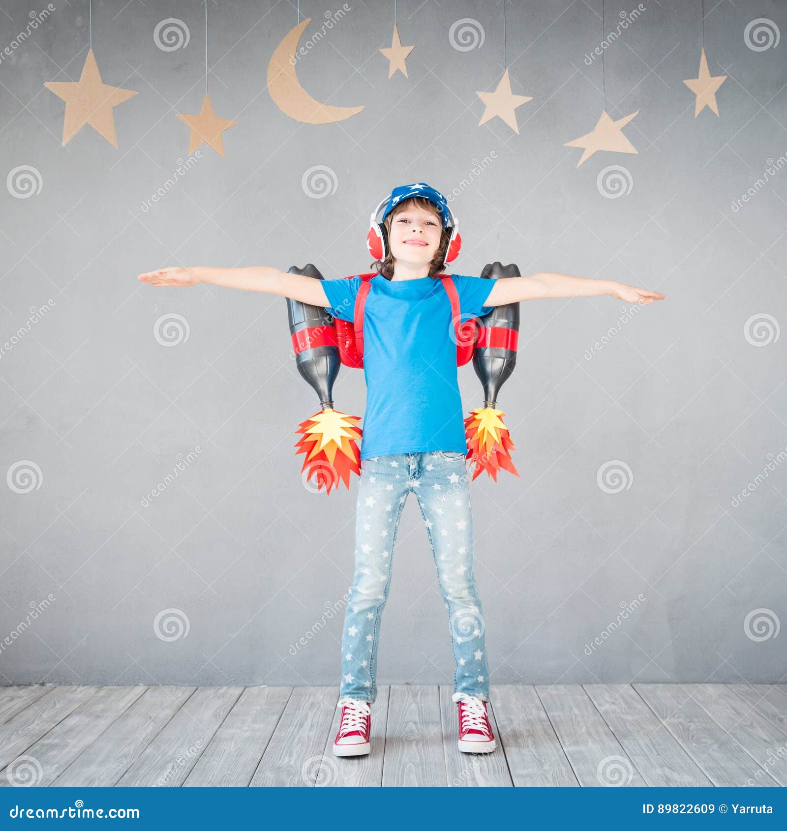 Kid Playing with Jet Pack at Home Stock Image - Image of concept, space ...