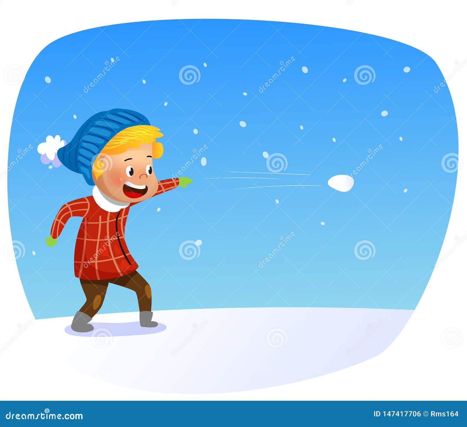 Kid Playing in the Snow. Child Throws Snowballs Stock Vector ...