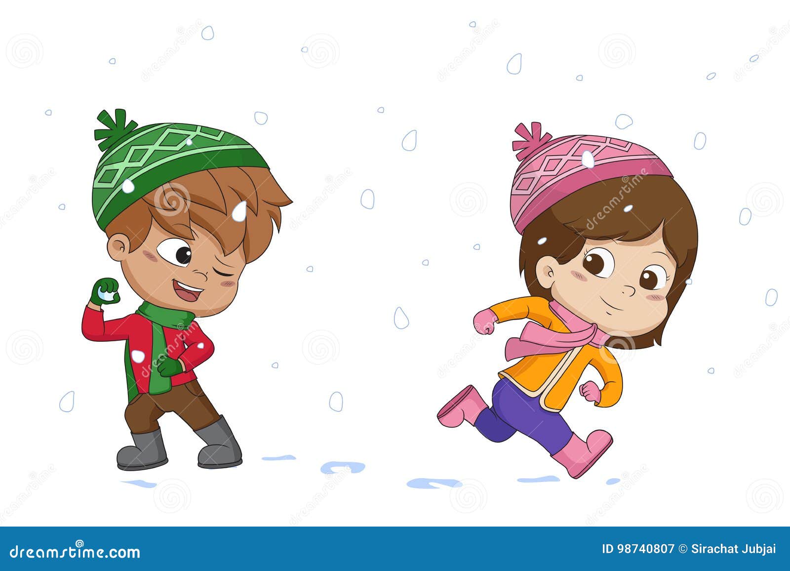 Kid Playing Snow with Friends.vector and Illustration Stock Vector ...