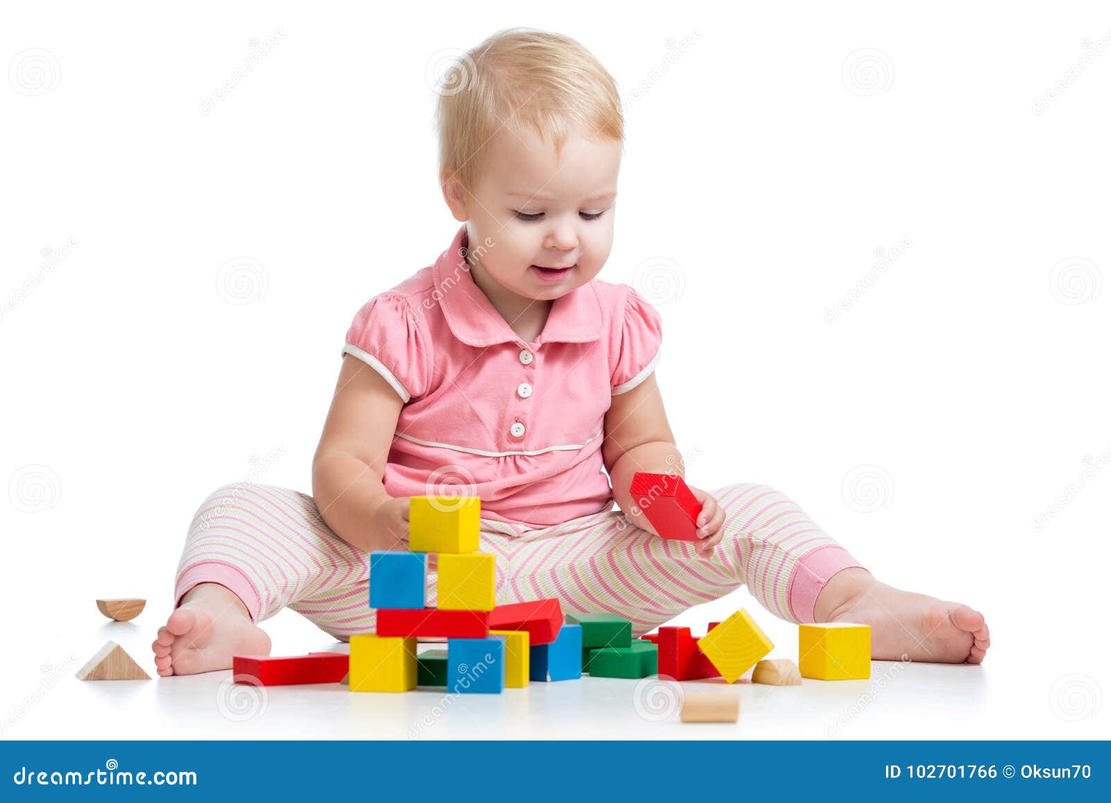 Kid Playing Toy Blocks Isolated on White Background Stock Photo - Image ...