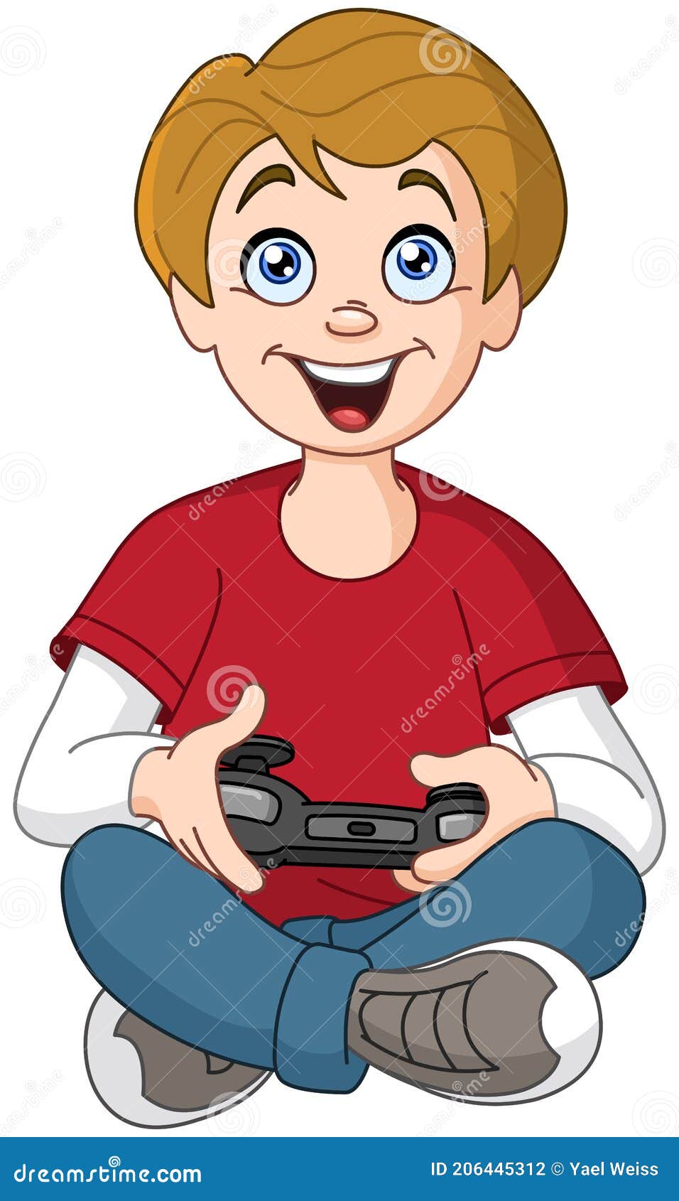 Kid playing video game stock vector. Illustration of console - 206445312