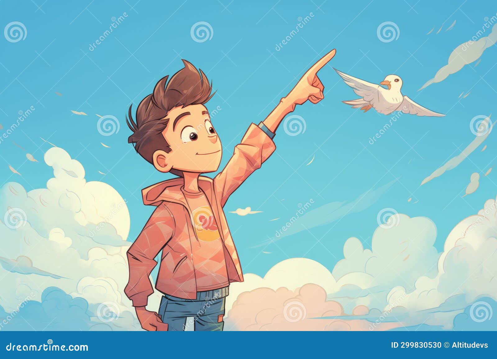 Kid Pointing at a Bird in the Sky Stock Photo - Image of observation ...