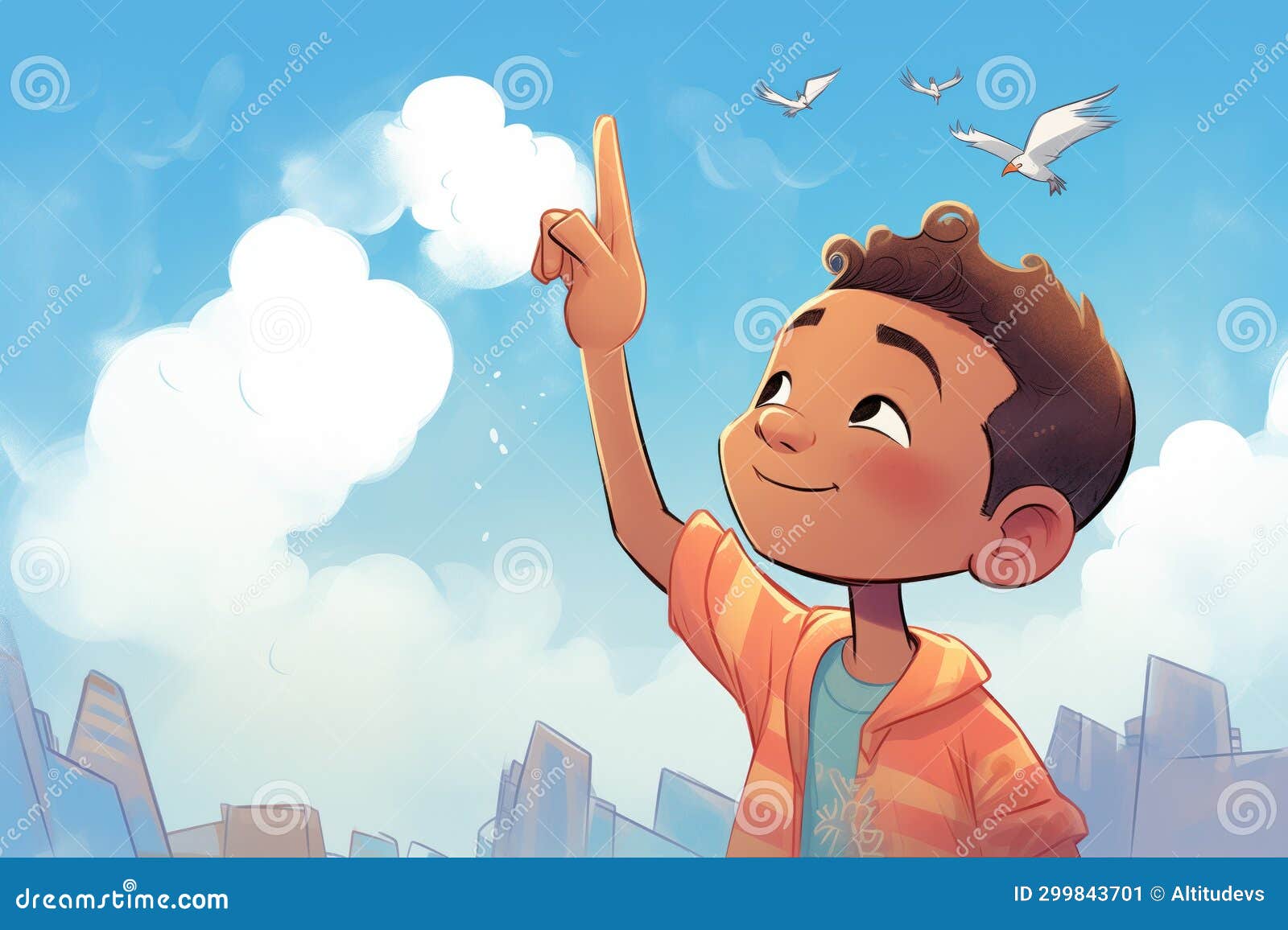 Kid Pointing at a Bird in the Sky Stock Image - Image of outdoors ...