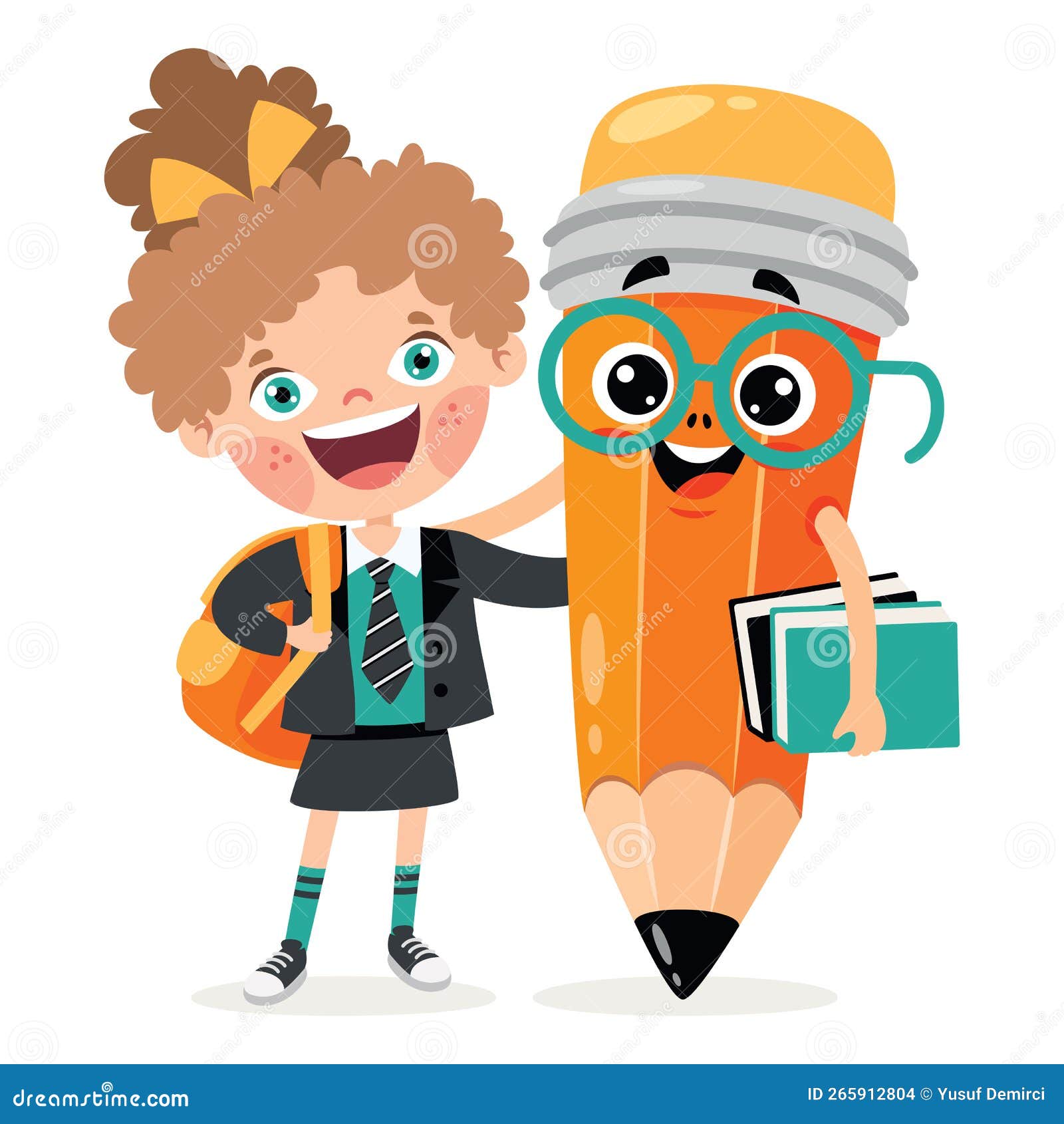 Kid Posing with Pencil Character Stock Illustration - Illustration of ...
