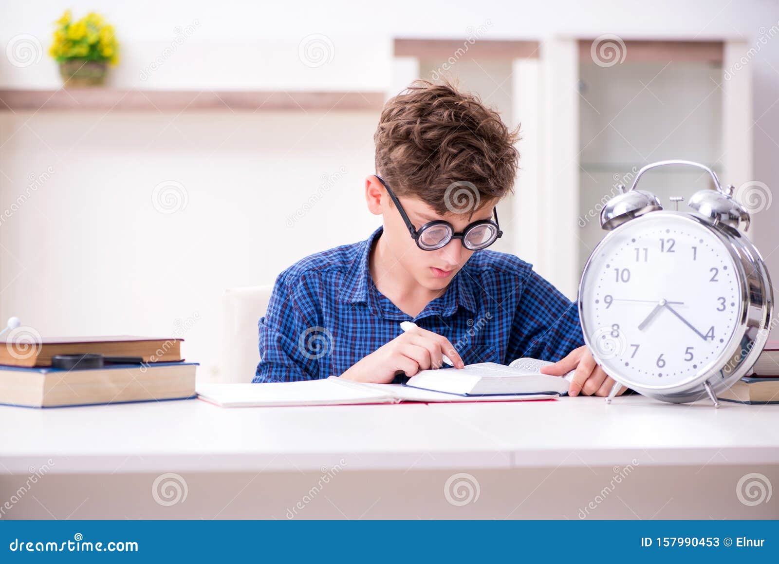 Kid Preparing for School at Home Stock Image - Image of deadline ...