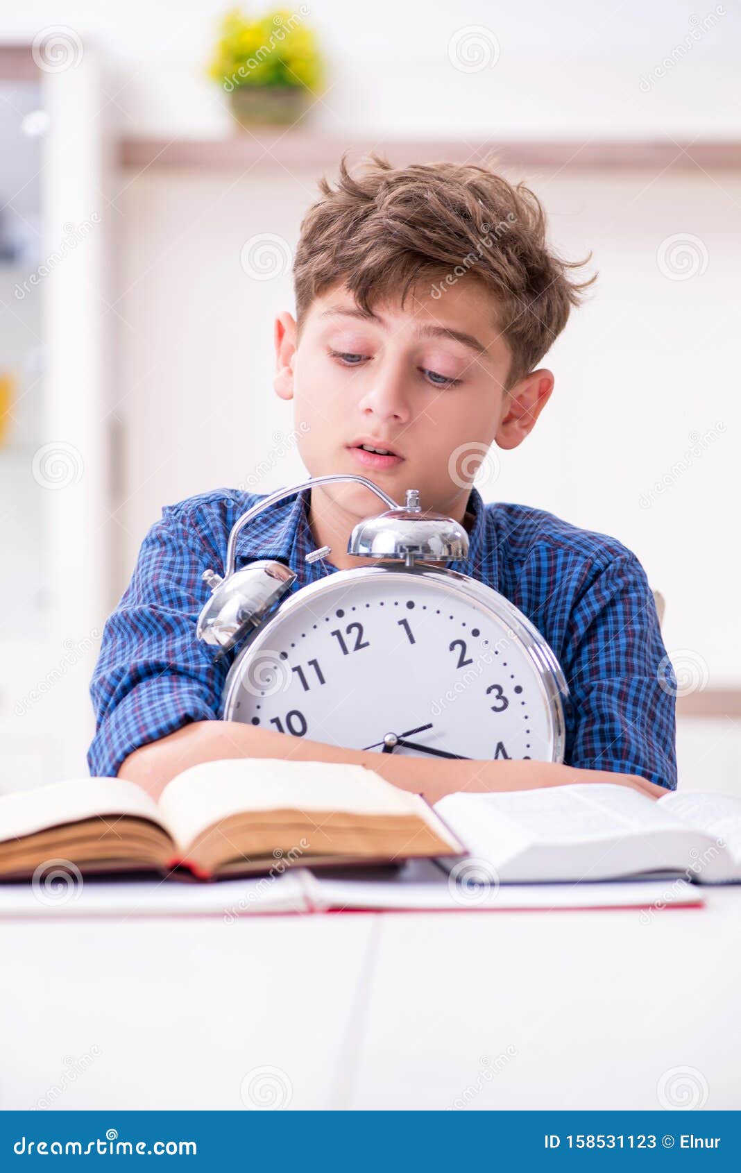 Kid Preparing for School at Home Stock Image - Image of books, exam ...