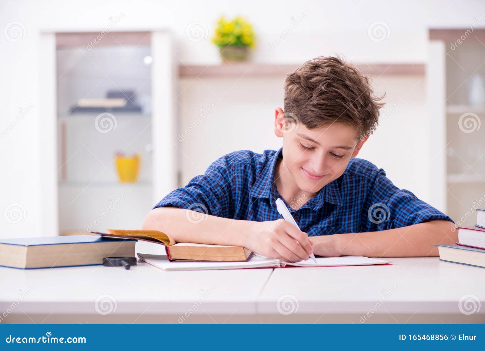 Kid Preparing for School at Home Stock Photo - Image of reading ...