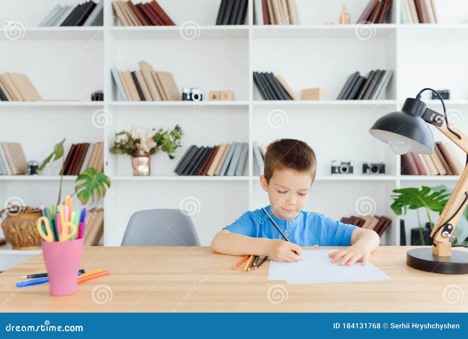 Kid Preparing for School at Home Stock Photo - Image of exam, male ...