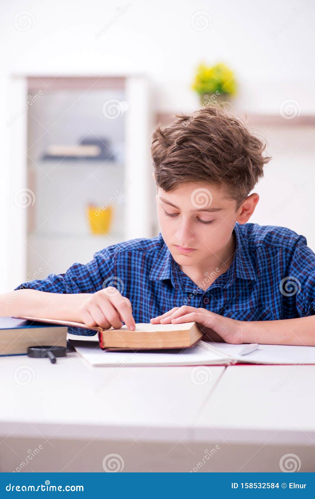 Kid Preparing for School at Home Stock Photo - Image of reader, exams ...