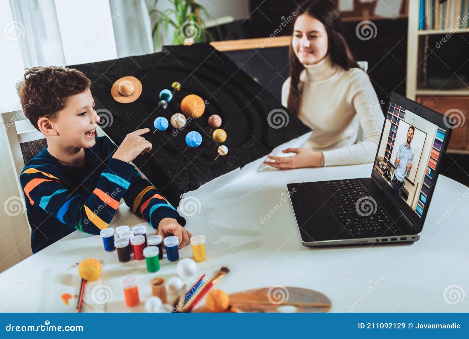 Kid Presenting His Science Home Project - the Planets of Our Solar ...