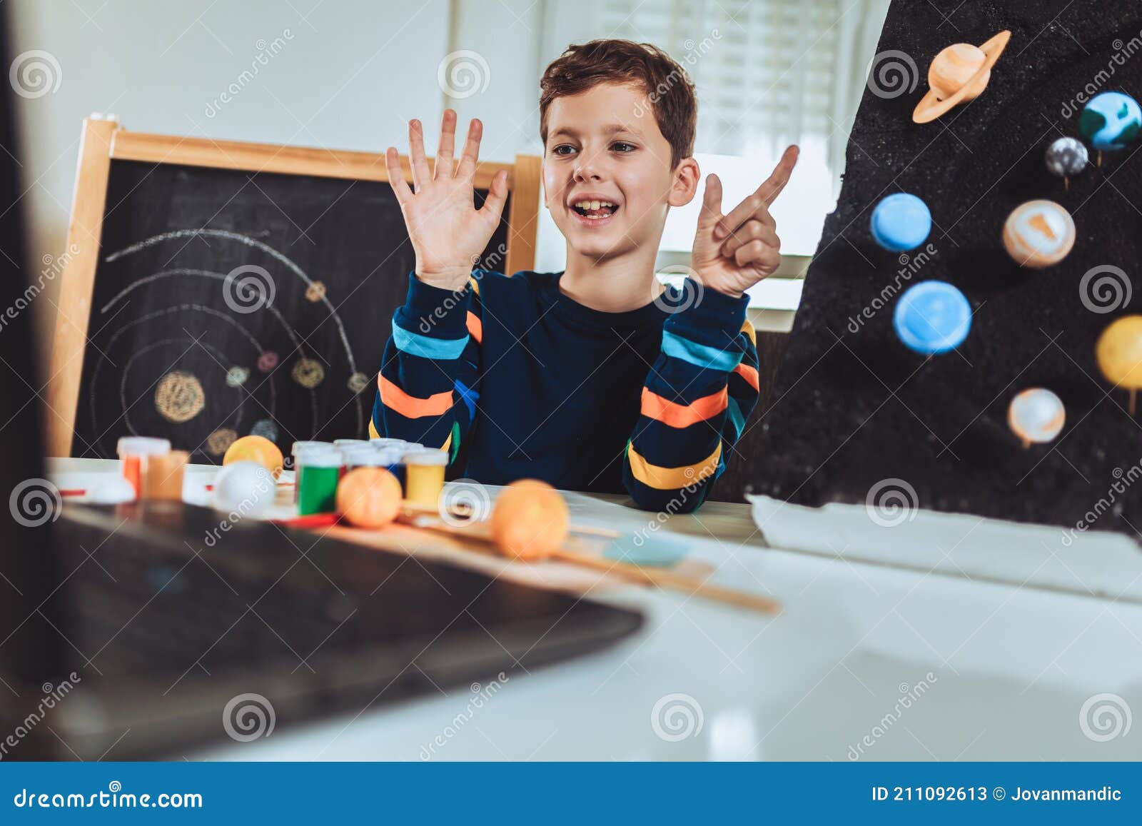 Kid Presenting His Science Home Project - the Planets of Our Solar ...