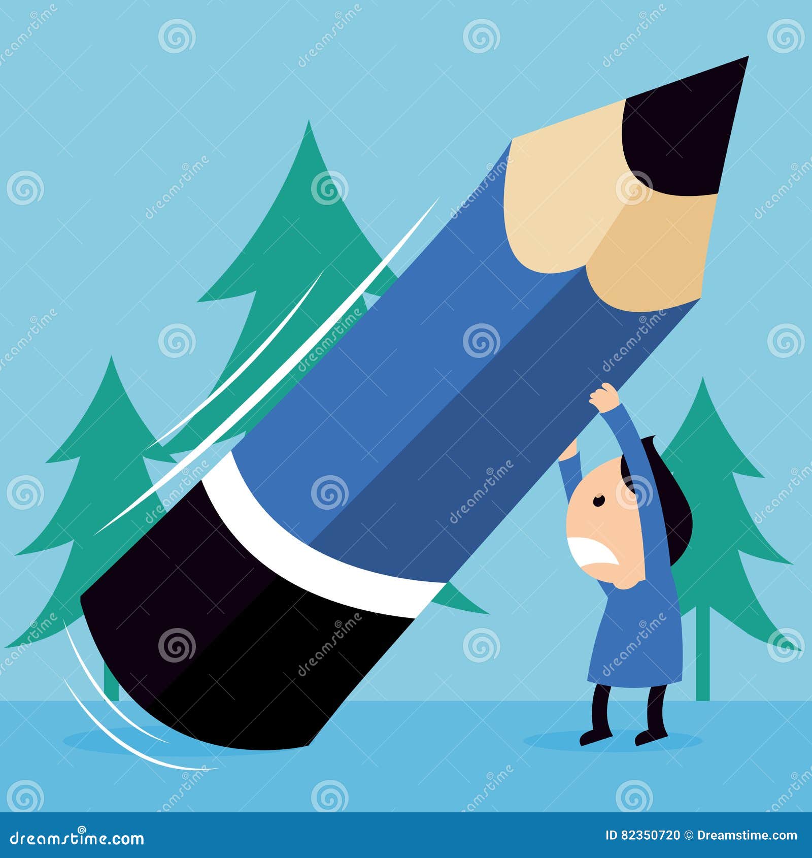 Kid pushing a big pencil stock illustration. Illustration of little ...