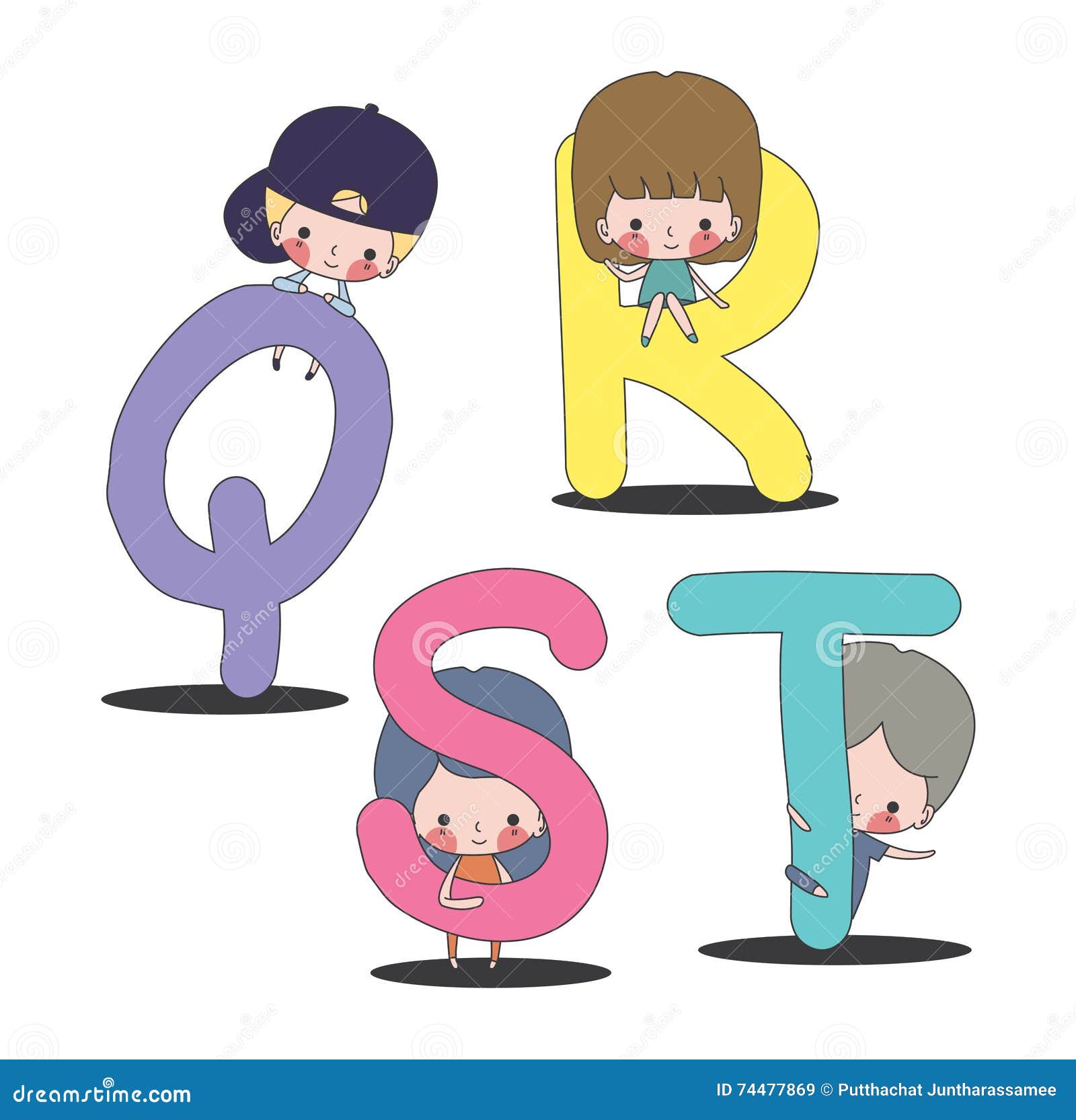 Kid and QRST set stock vector. Illustration of style - 74477869