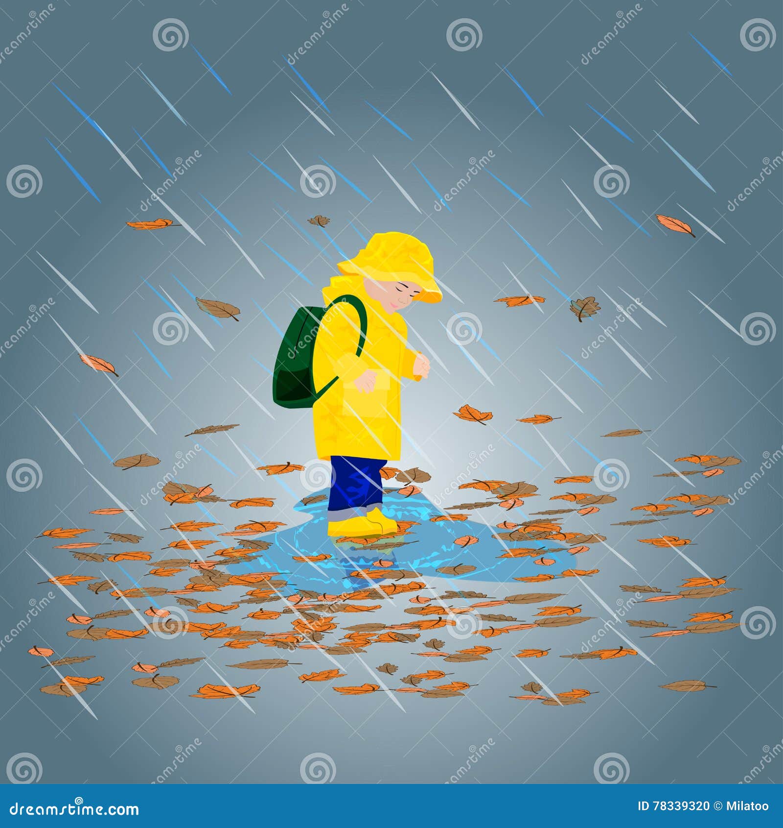 Boy Stomping In Puddle And Making Splash. Kid Bad Behavior Cartoon ...