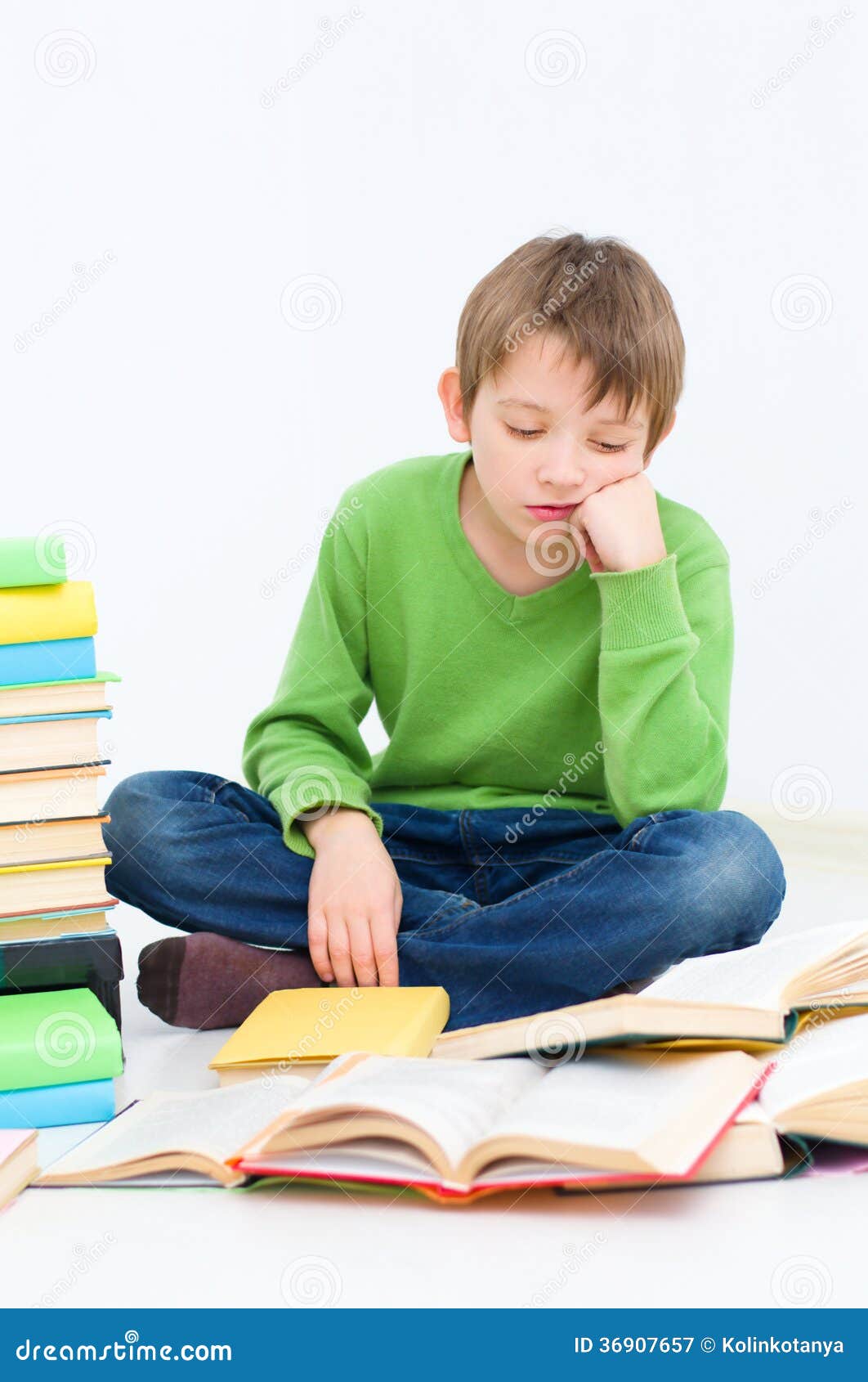 Kid read stock image. Image of book, dreaming, bored - 36907657