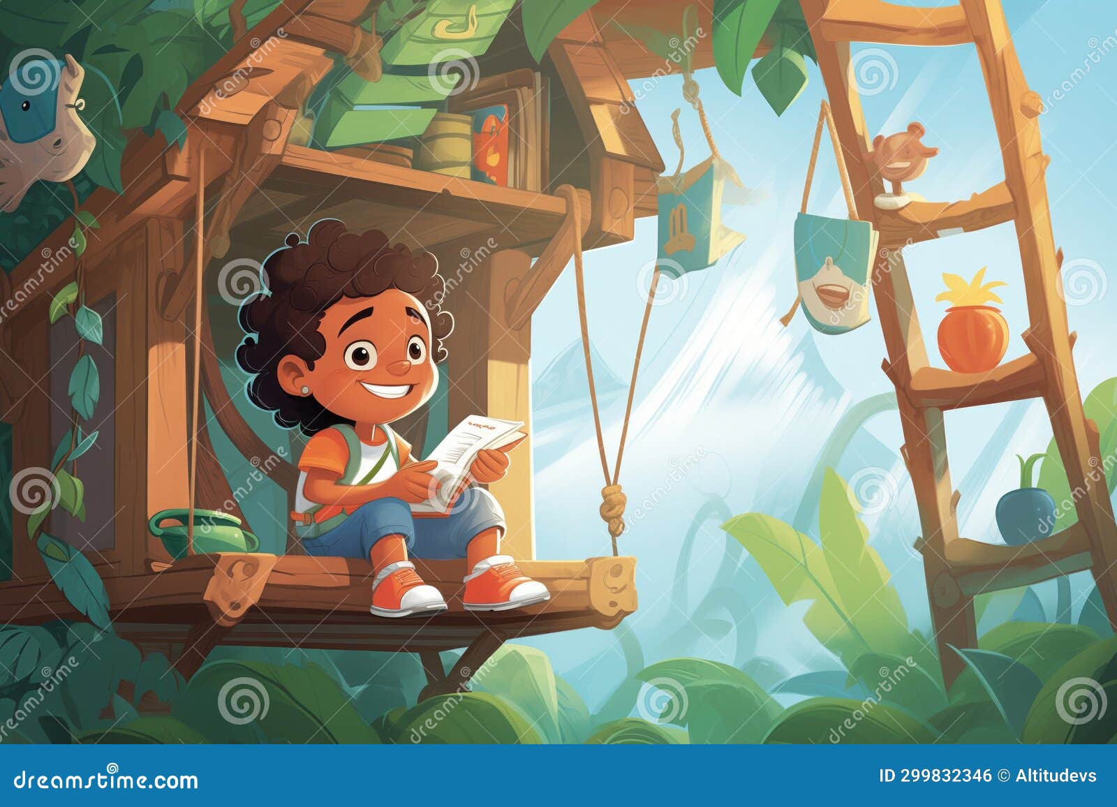 A Kid Reading a Book in a Treehouse Stock Photo - Image of childhood ...