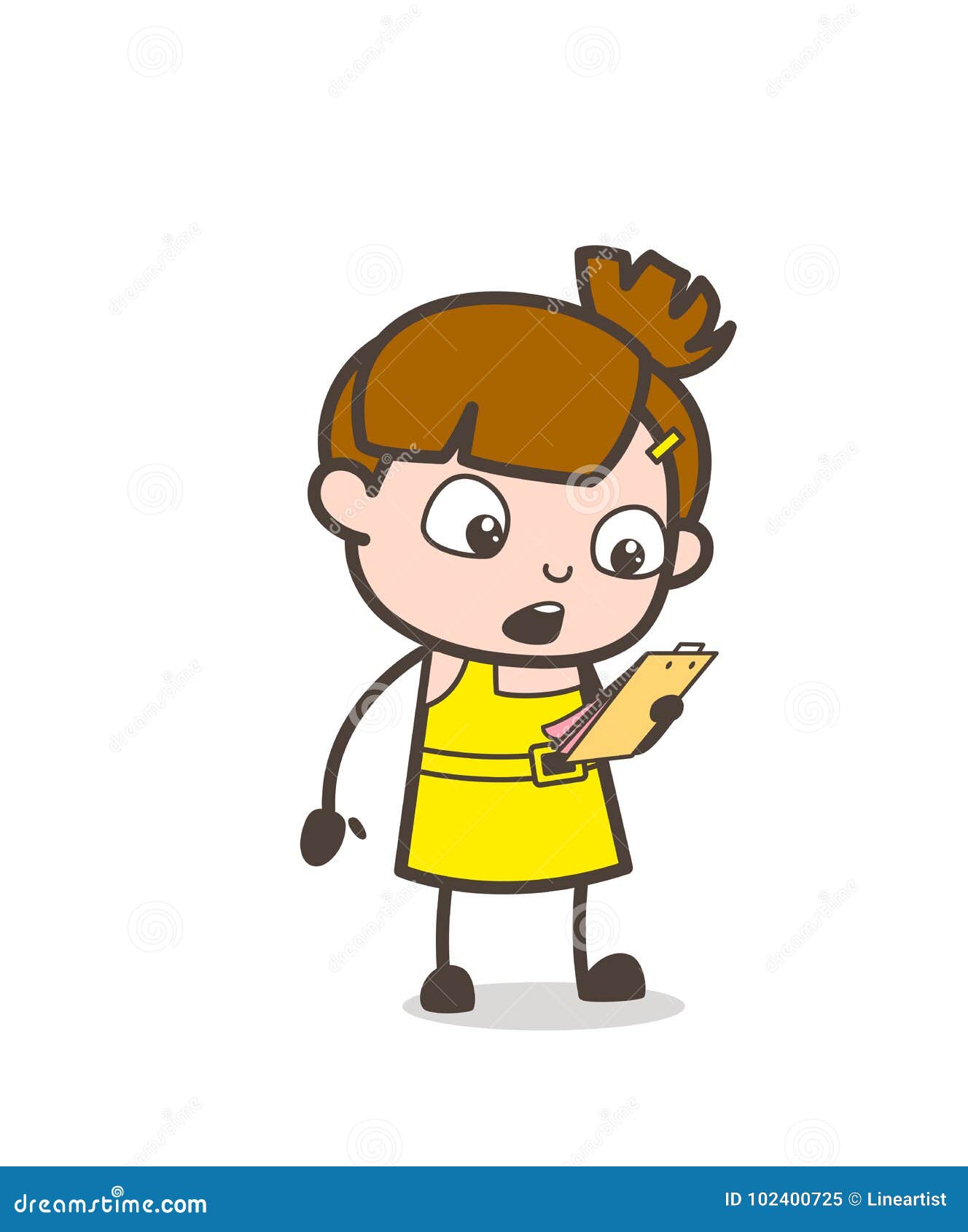 Kid Reading Notes - Cute Cartoon Girl Vector Stock Illustration ...
