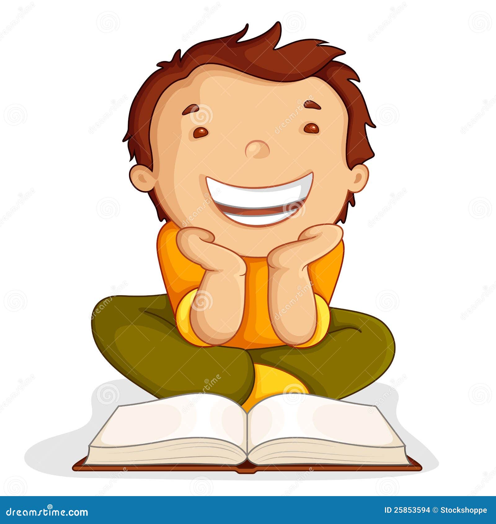Boy Reading Open Book Cartoon Vector | CartoonDealer.com #26582641