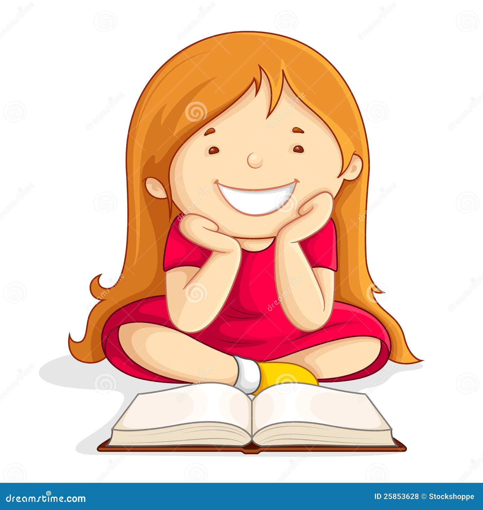 Kid Reading Open Story Book With Laugh Vector Illustration. Cartoon ...