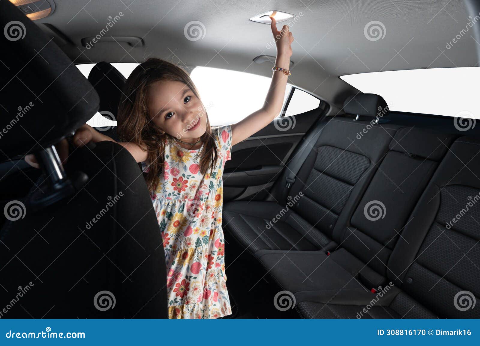 Kid on Rear Car Passenger Seat Side Stock Photo - Image of pretty ...