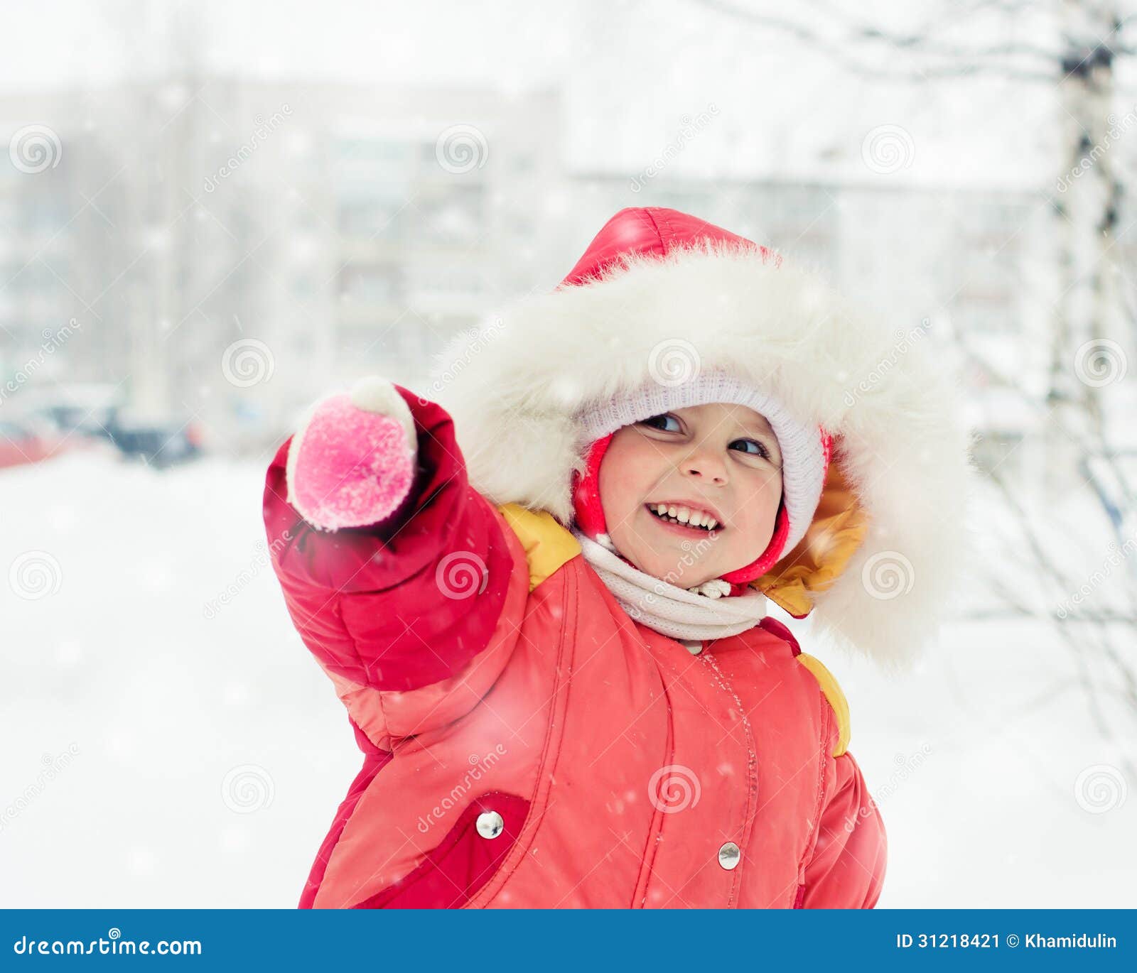 The Kid in Red Jacket Winter. Stock Image - Image of beautiful, park ...