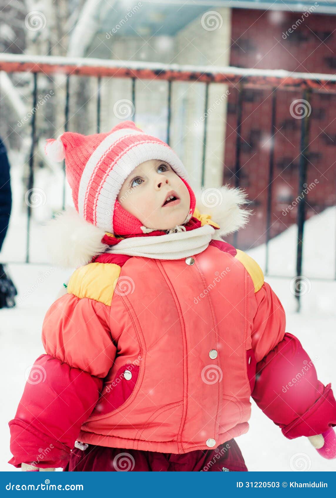 The Kid in Red Jacket Winter. Stock Image - Image of baby, december ...