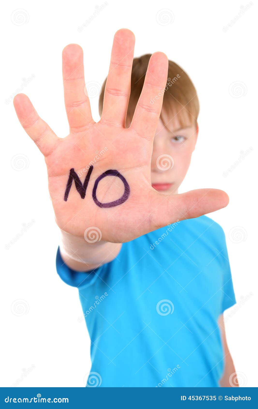 Kid with Refusal Gesture stock image. Image of earnest - 45367535