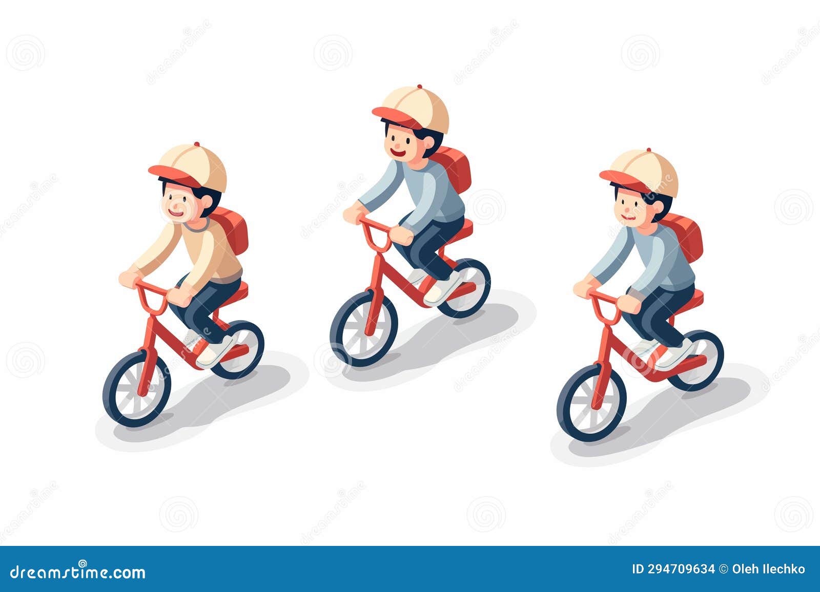 Kid Riding Bike Set Isometric Vector Flat Isolated Vector Style ...