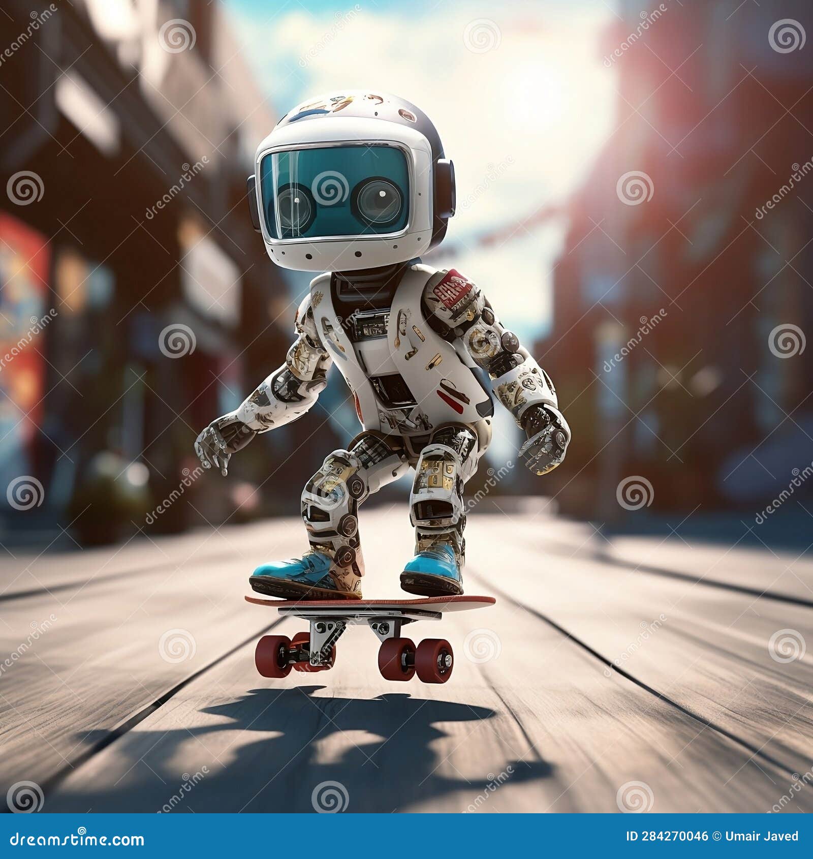 Kid Robot Riding a Skateboard Stock Illustration - Illustration of ...