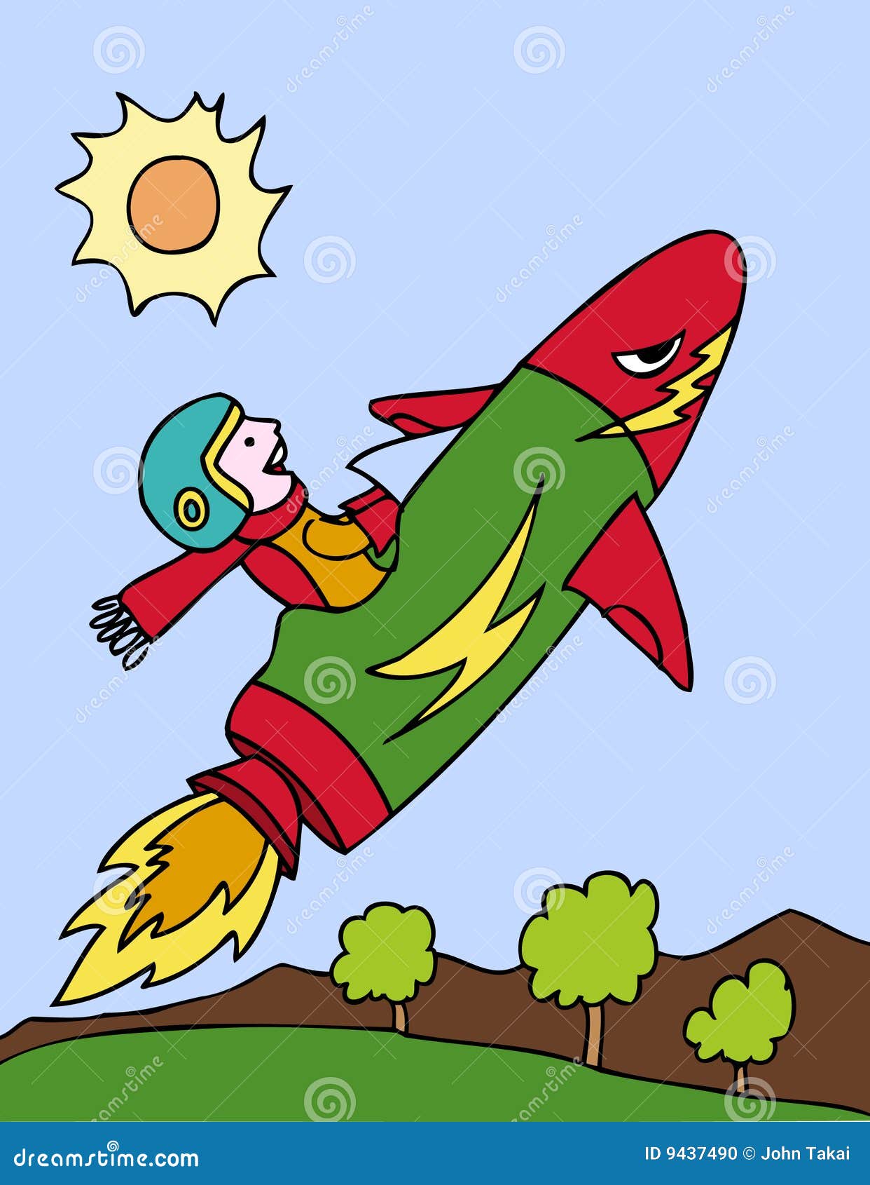 Kid on Rocket Ship stock vector. Illustration of riding - 9437490