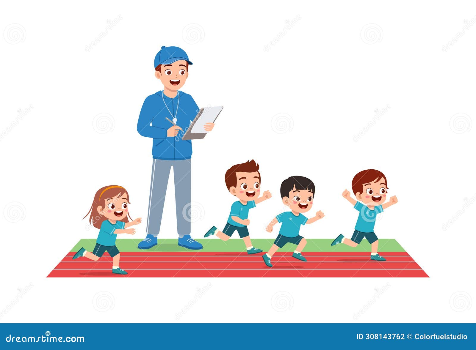 Kid Run Race and Teacher Stand Holding Note Stock Vector - Illustration ...