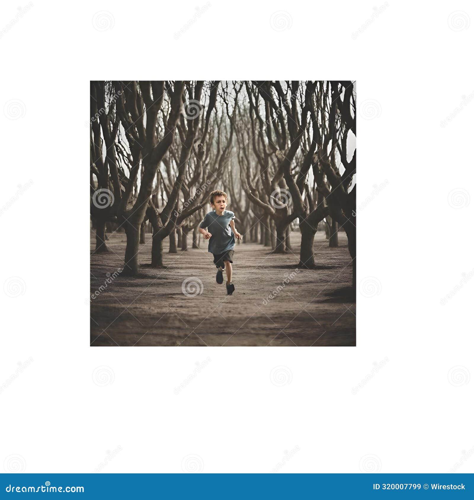 Kid is Running in Forest with Small Background Trees Stock Image ...