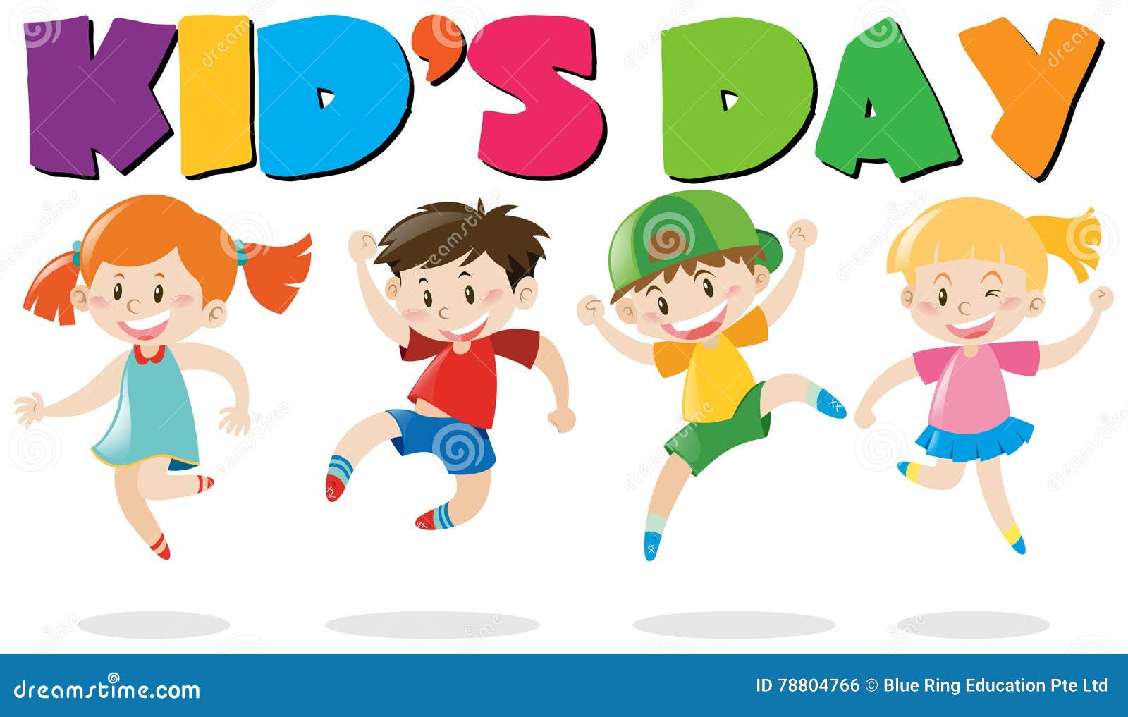 Kid S Day Poster with Kids Jumping Stock Illustration - Illustration of ...