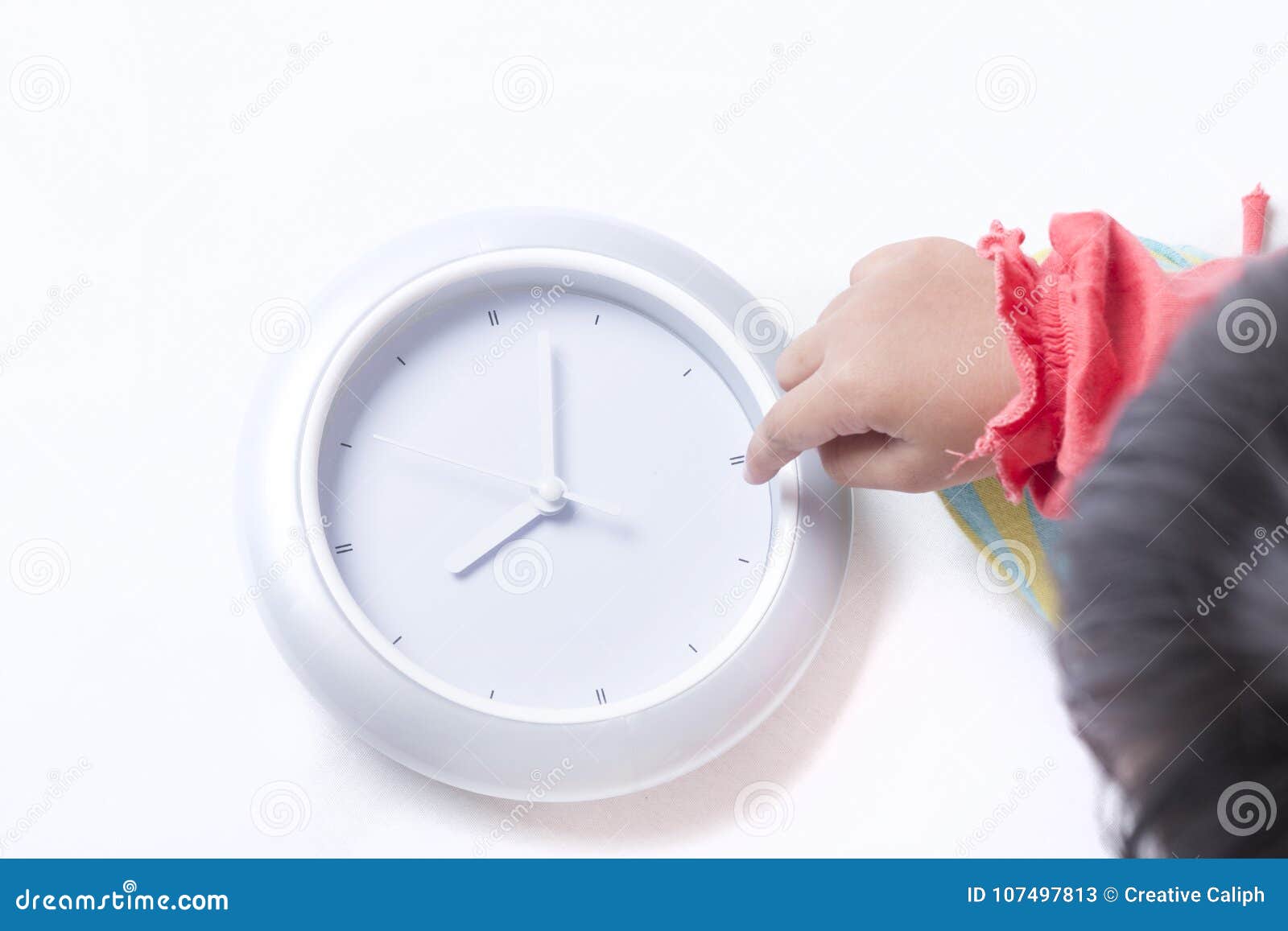 Kid`s Fingers Pointing Towards the Digital Clock. Stock Image - Image ...