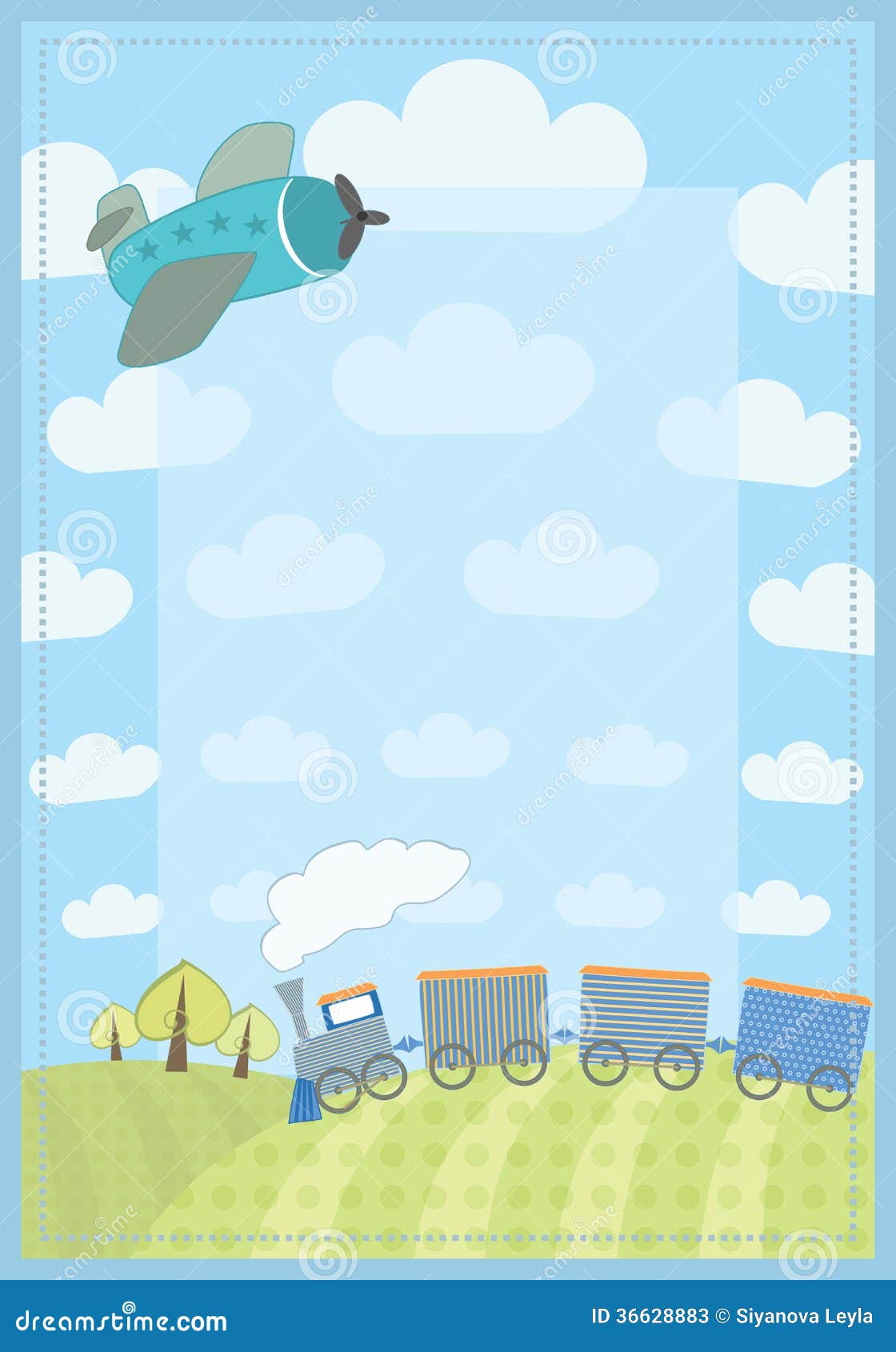 Kid S Frame with Train and Plane Stock Vector - Illustration of fairy ...