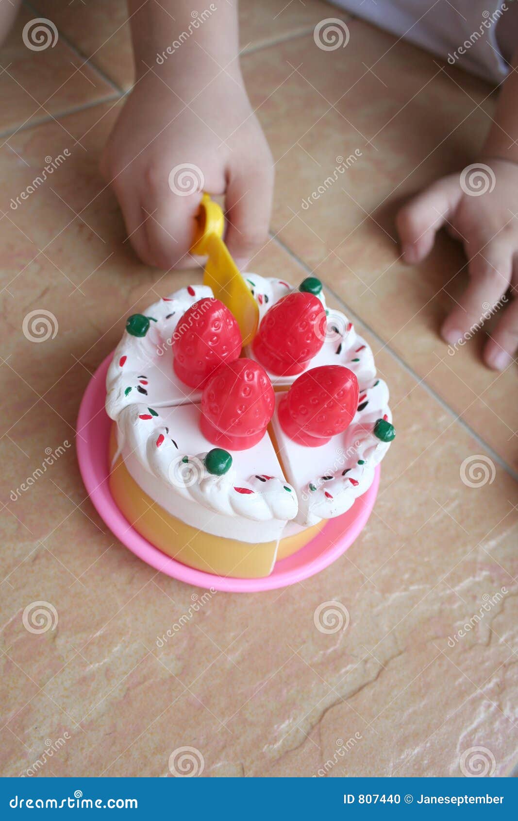 Kid S Hand Cutting Toy Cake Stock Photo - Image of child, sister: 807440