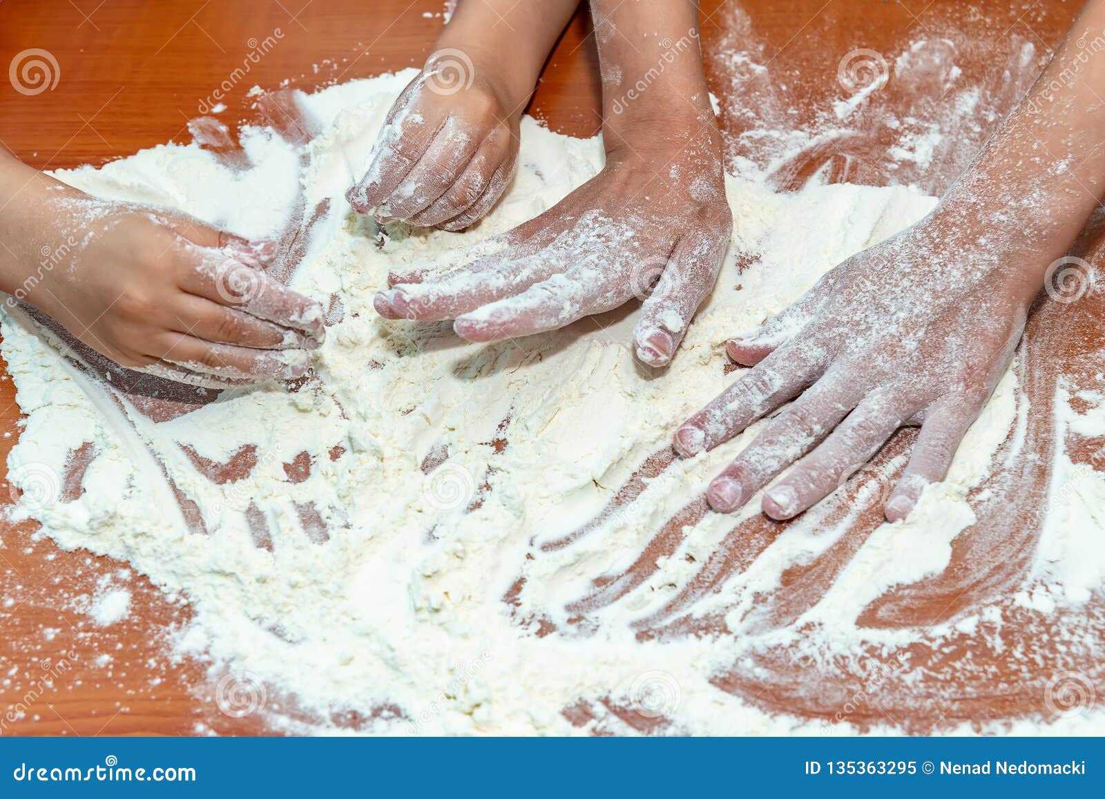 Kid`s Hands Mixing Flour on Table Stock Image - Image of biscuit ...