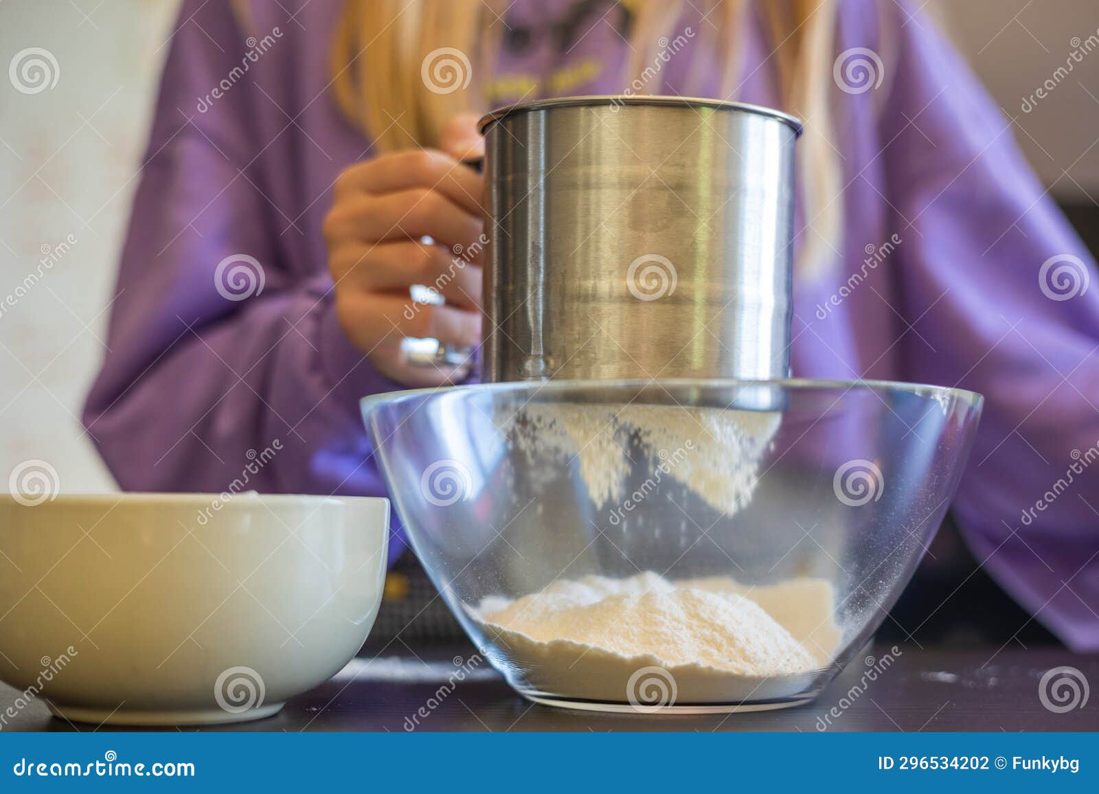 Kid S Hands Sifting Flour UpClose Stock Photo - Image of hands, icing ...