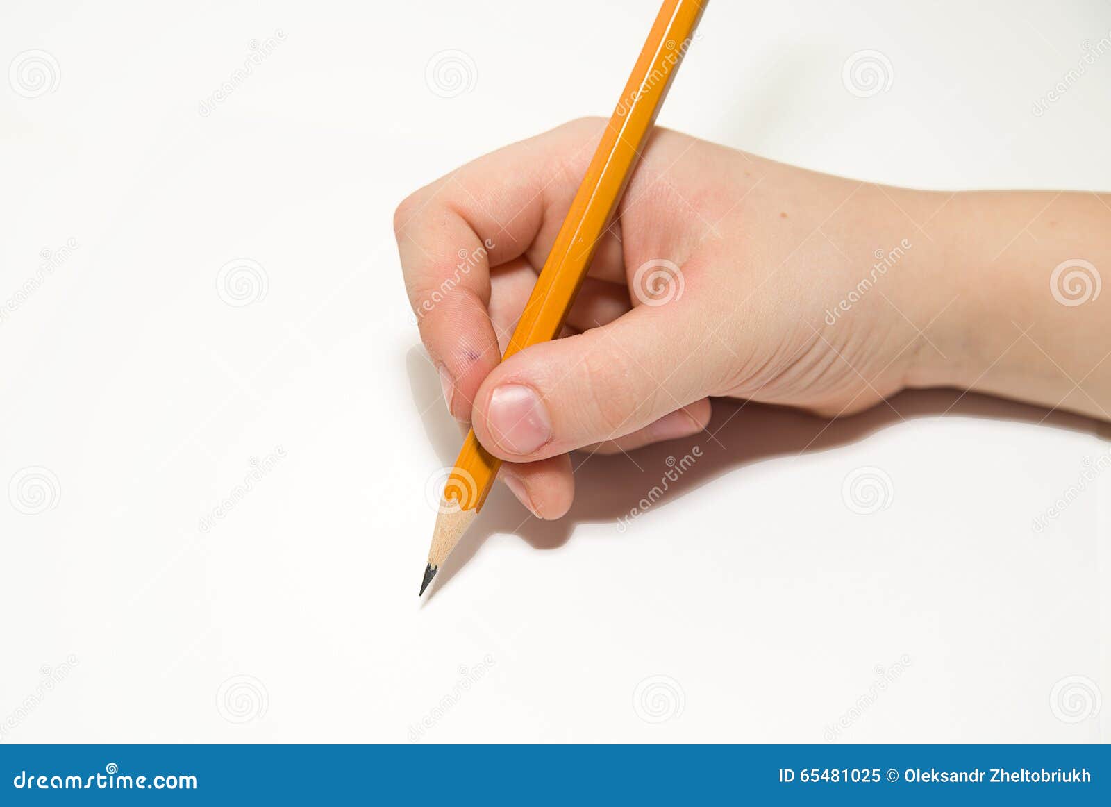Kid S Rigth Hand Holding a Pencil on Over White Stock Image - Image of ...