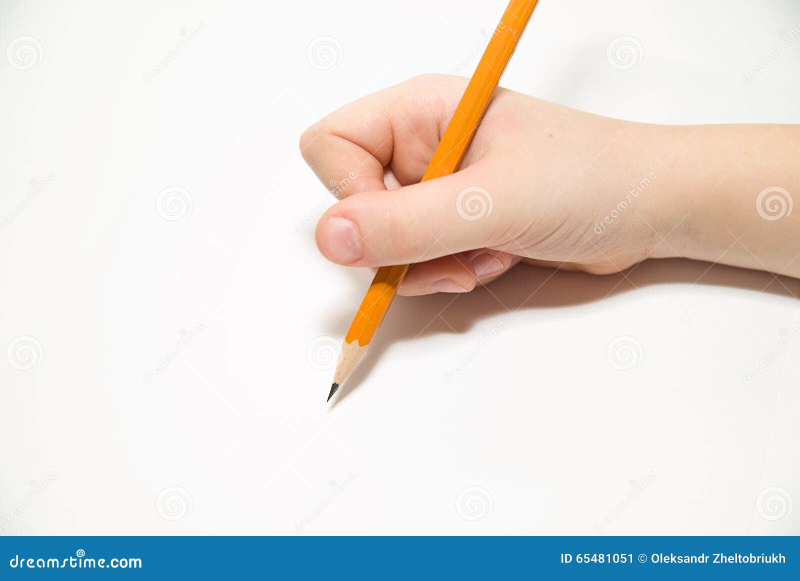 Kid S Rigth Hand Holding a Pencil on Over White Stock Image - Image of ...