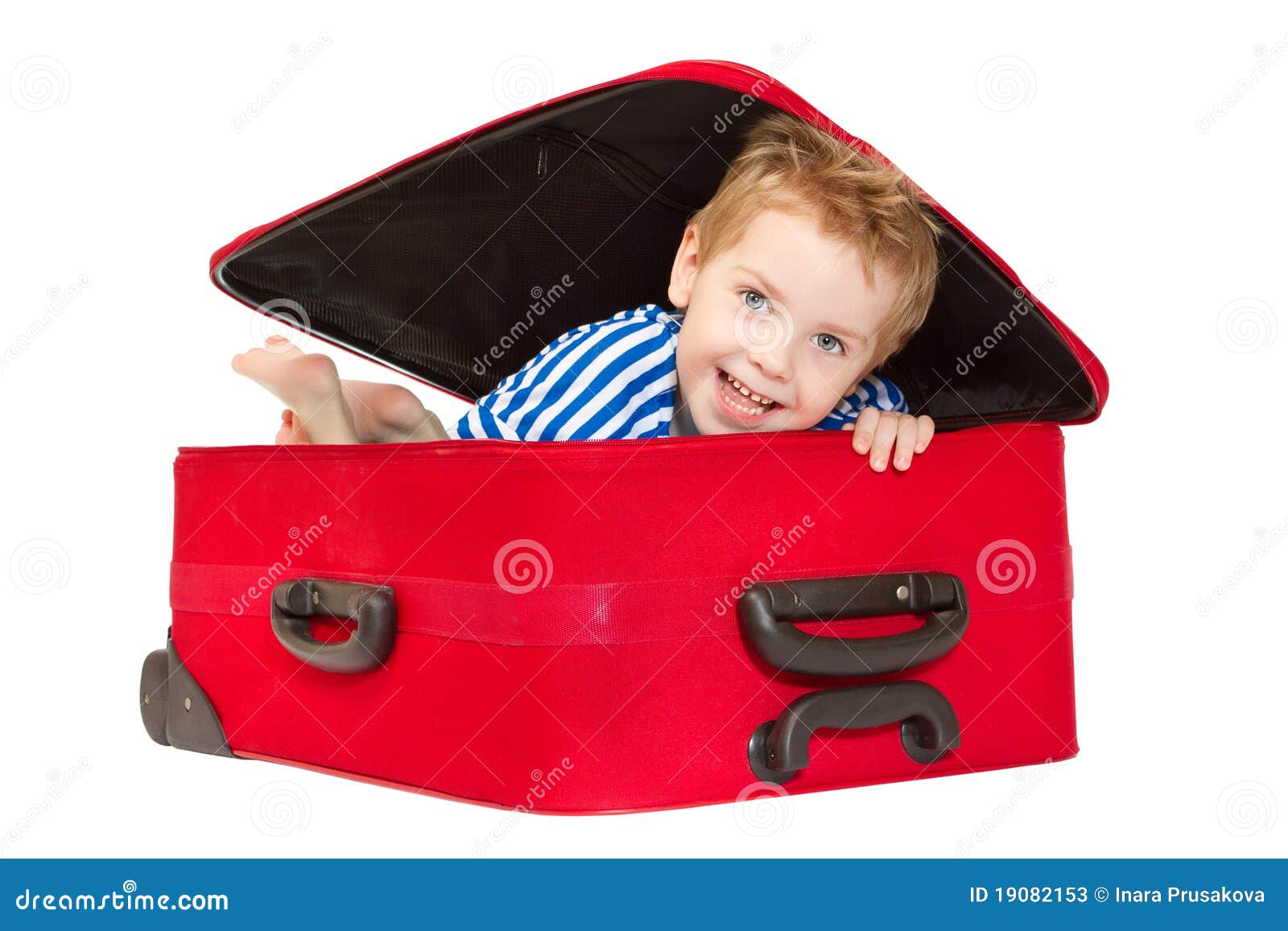Kid in Sailor Suit Looking Out Suitcase Stock Image - Image of ...