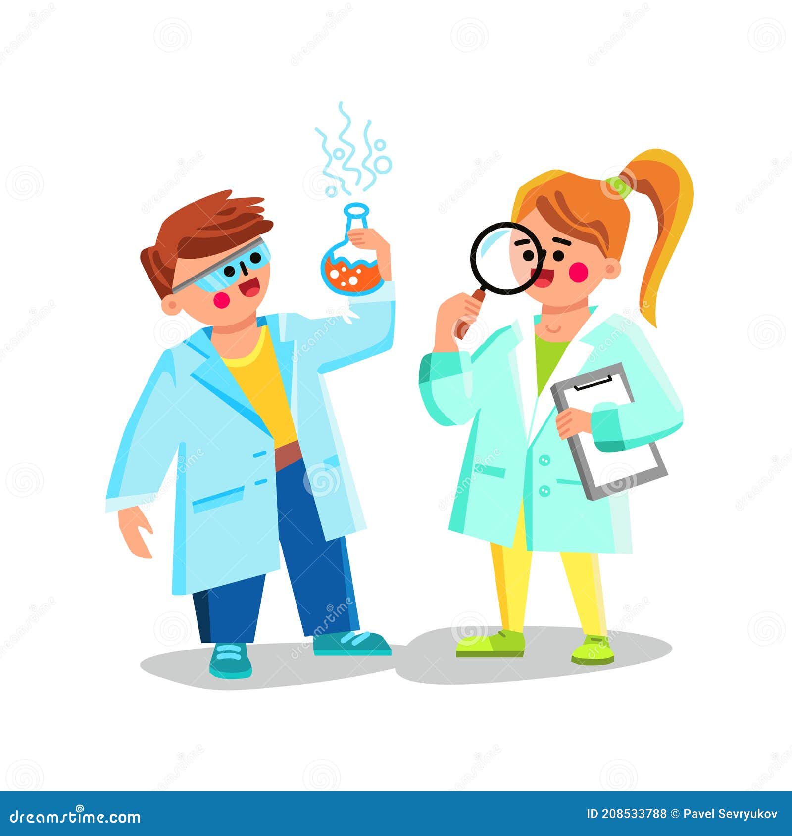 Scientists Doing The Research In The Laboratory Cartoon Vector ...