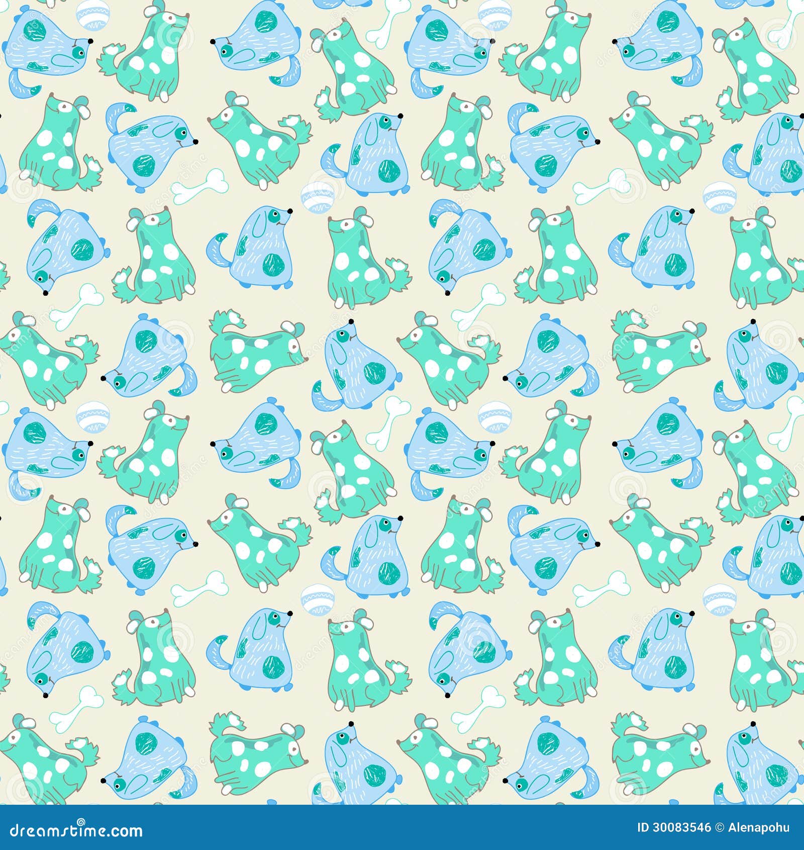 Kid Seamless Pattern with Cartoon Blue Dogs Stock Vector - Illustration ...