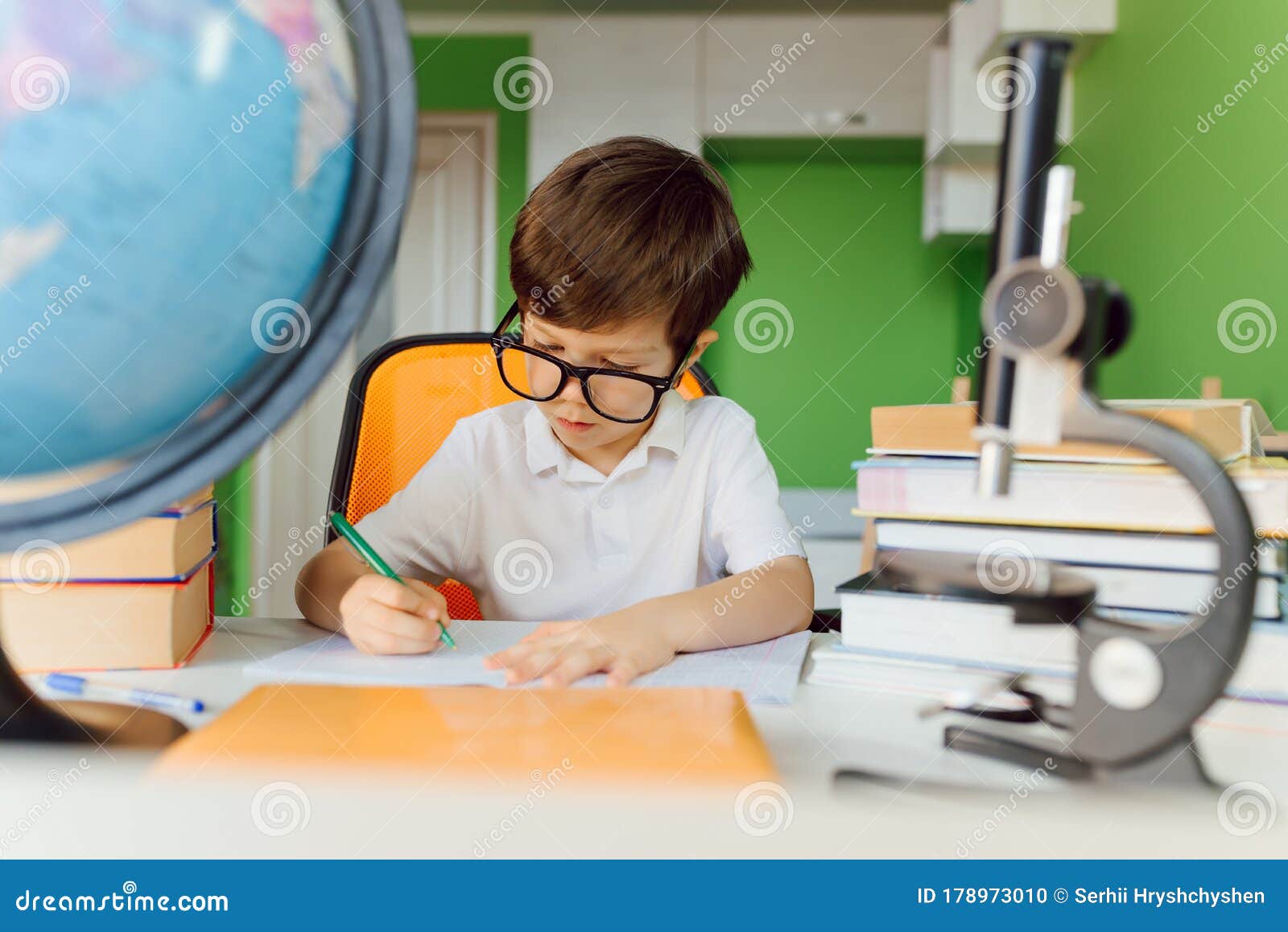 Kid in Self Isolation Doing His Mathematics Homework while School Off ...