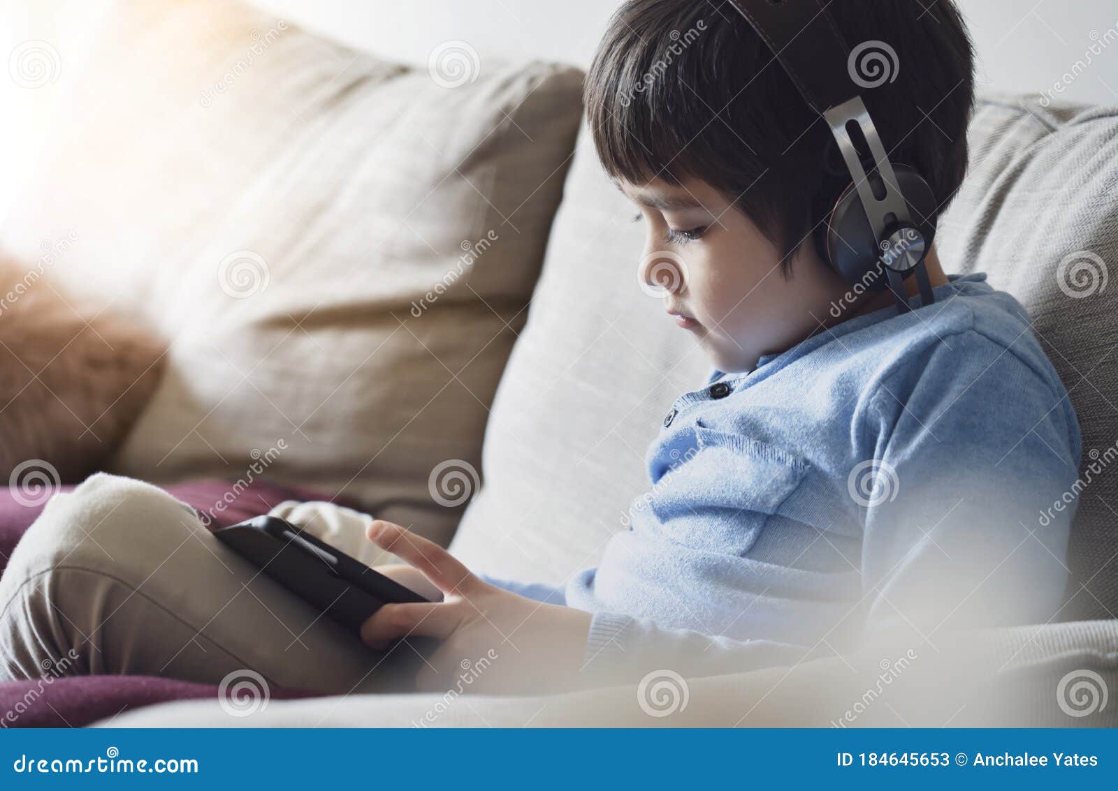 Kid Self Isolation Using Tablet for His Homework,Child Doing Using ...