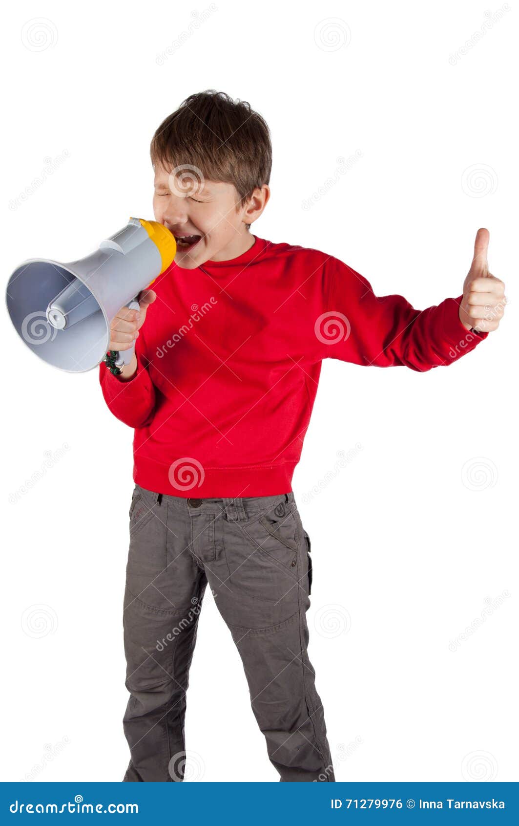 Kid Shouting in Loudspeaker. Isolated Stock Photo - Image of smile ...