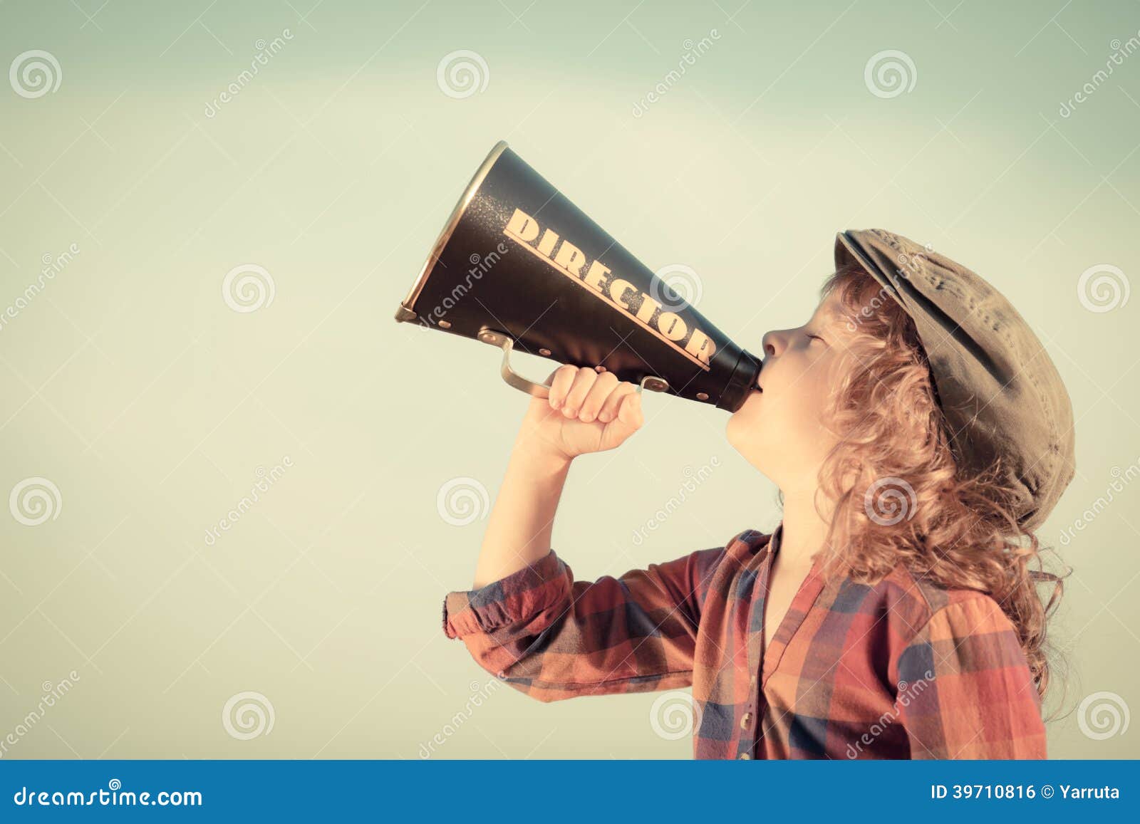 Kid Shouting through Vintage Megaphone Stock Photo - Image of copyspace ...