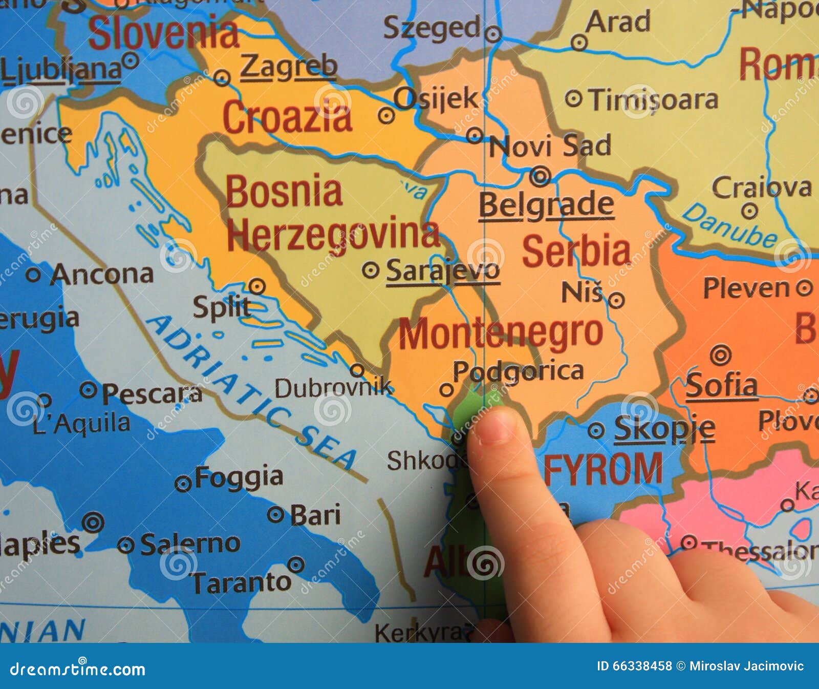 Kid Showing a Balkan on the Map and Montenegro Stock Photo - Image of ...