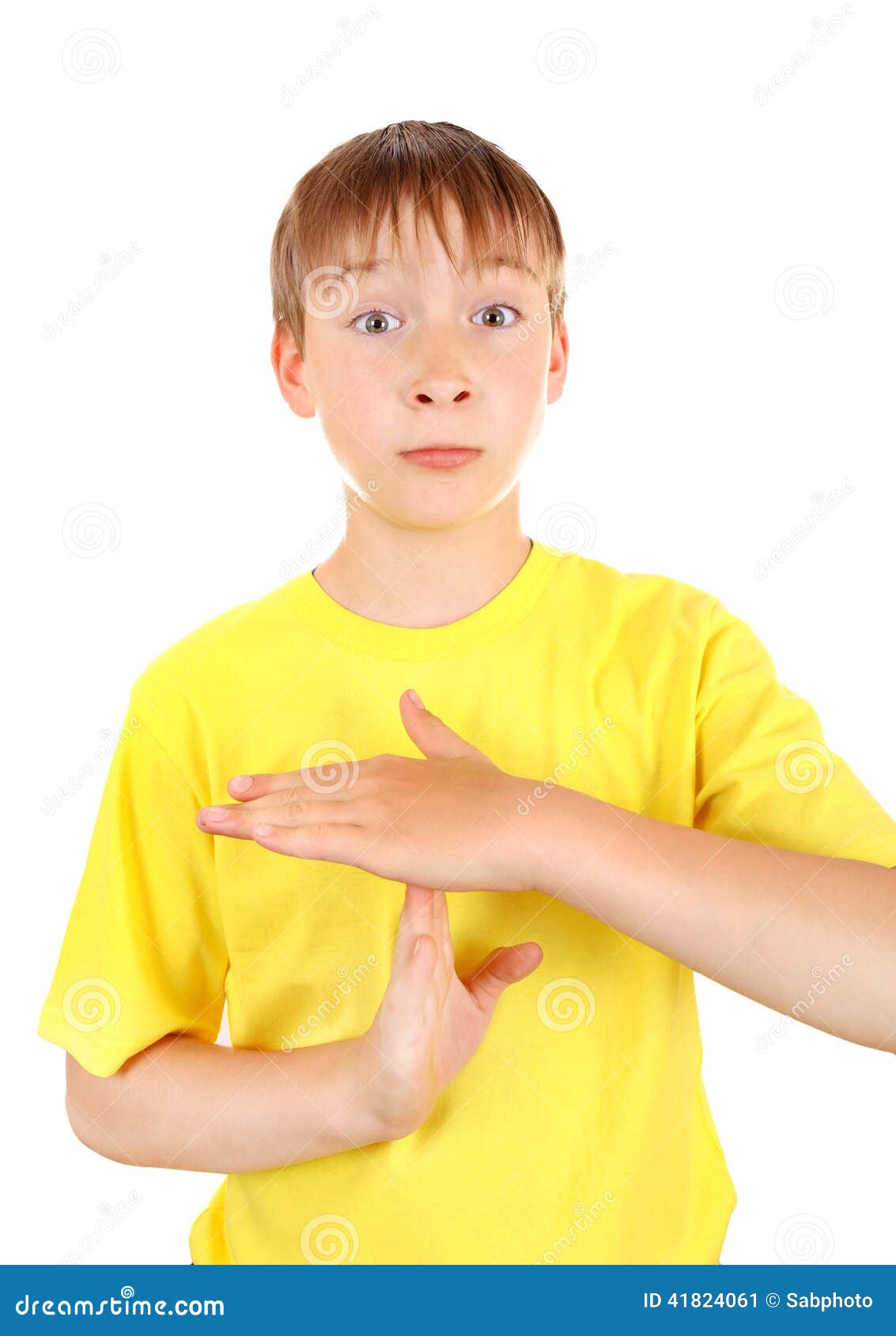 Kid shows Time out gesture stock image. Image of head - 41824061
