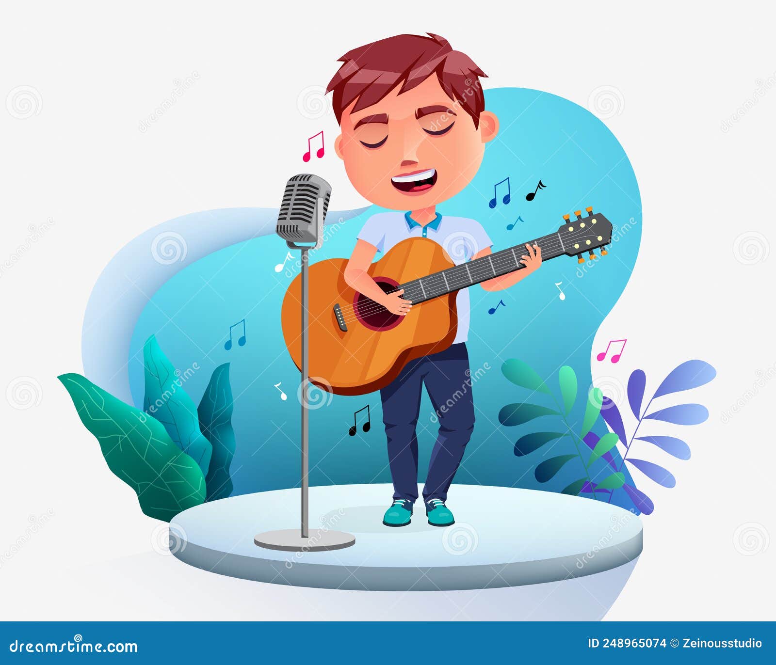 Kid Singer Vector Character Design. Boy Student Singing and Playing ...